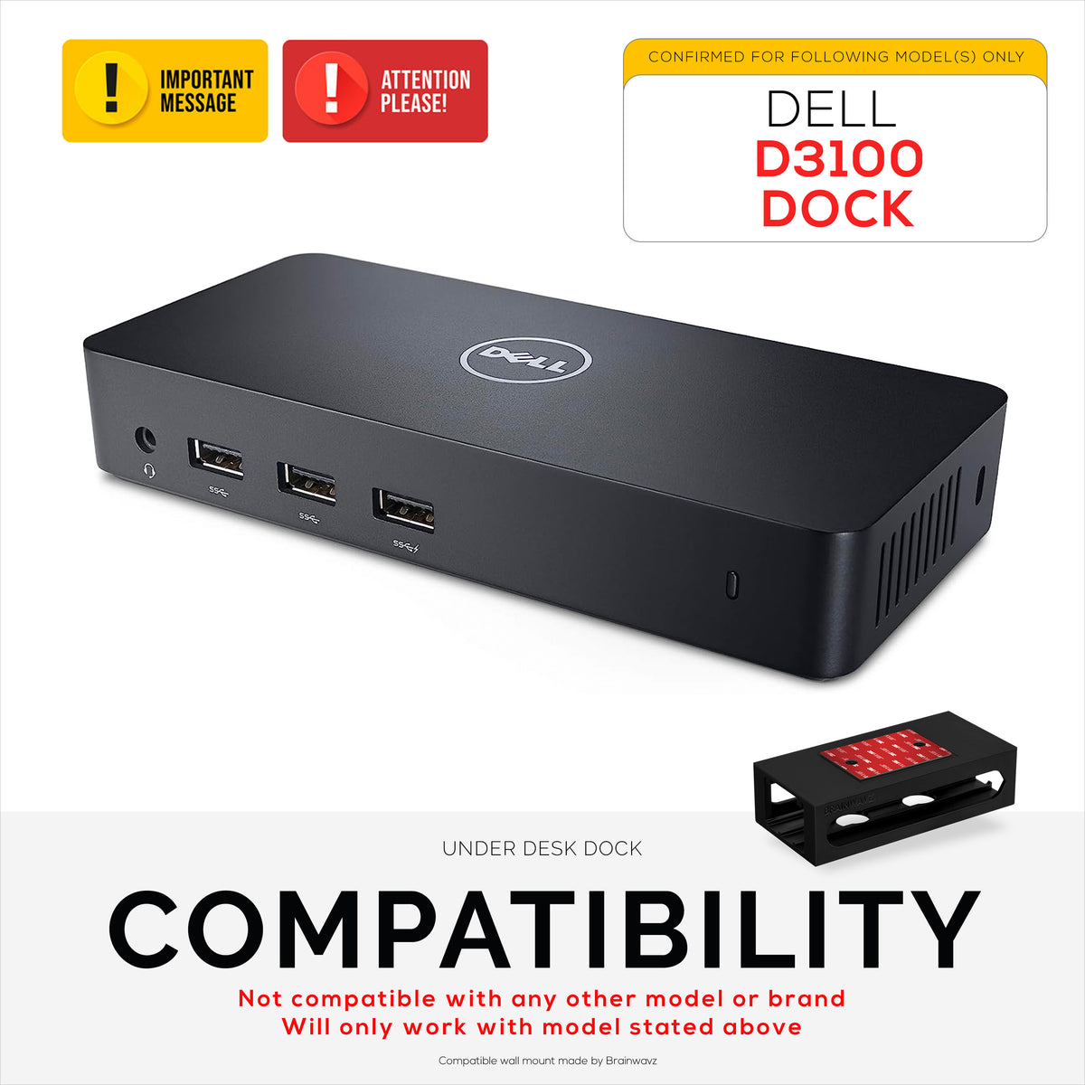 Under Desk Mounting Bracket Compatible with Dell D3100 Dock - Brainwavz ...