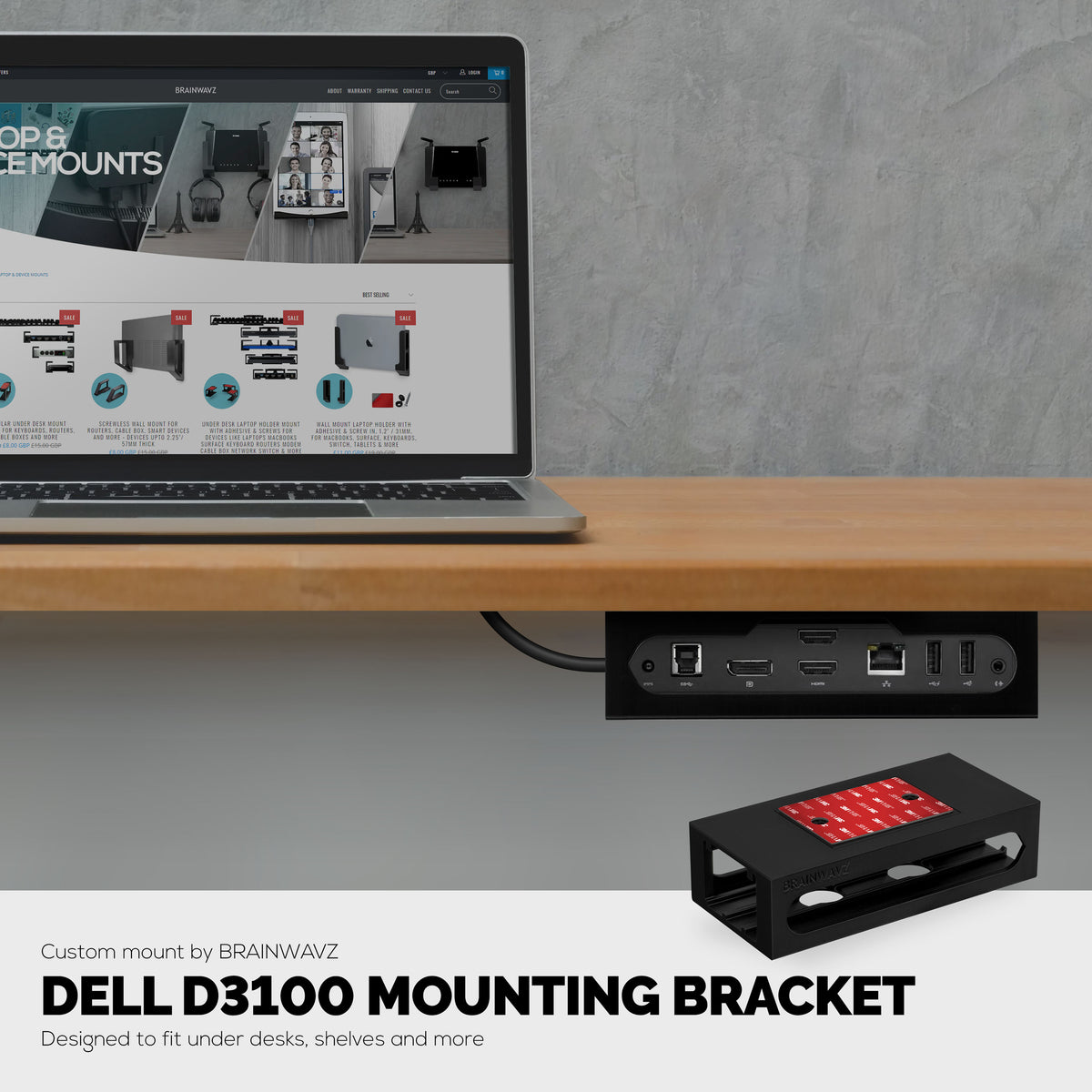 Under Desk Mounting Bracket Compatible with Dell D3100 Dock - Brainwavz ...