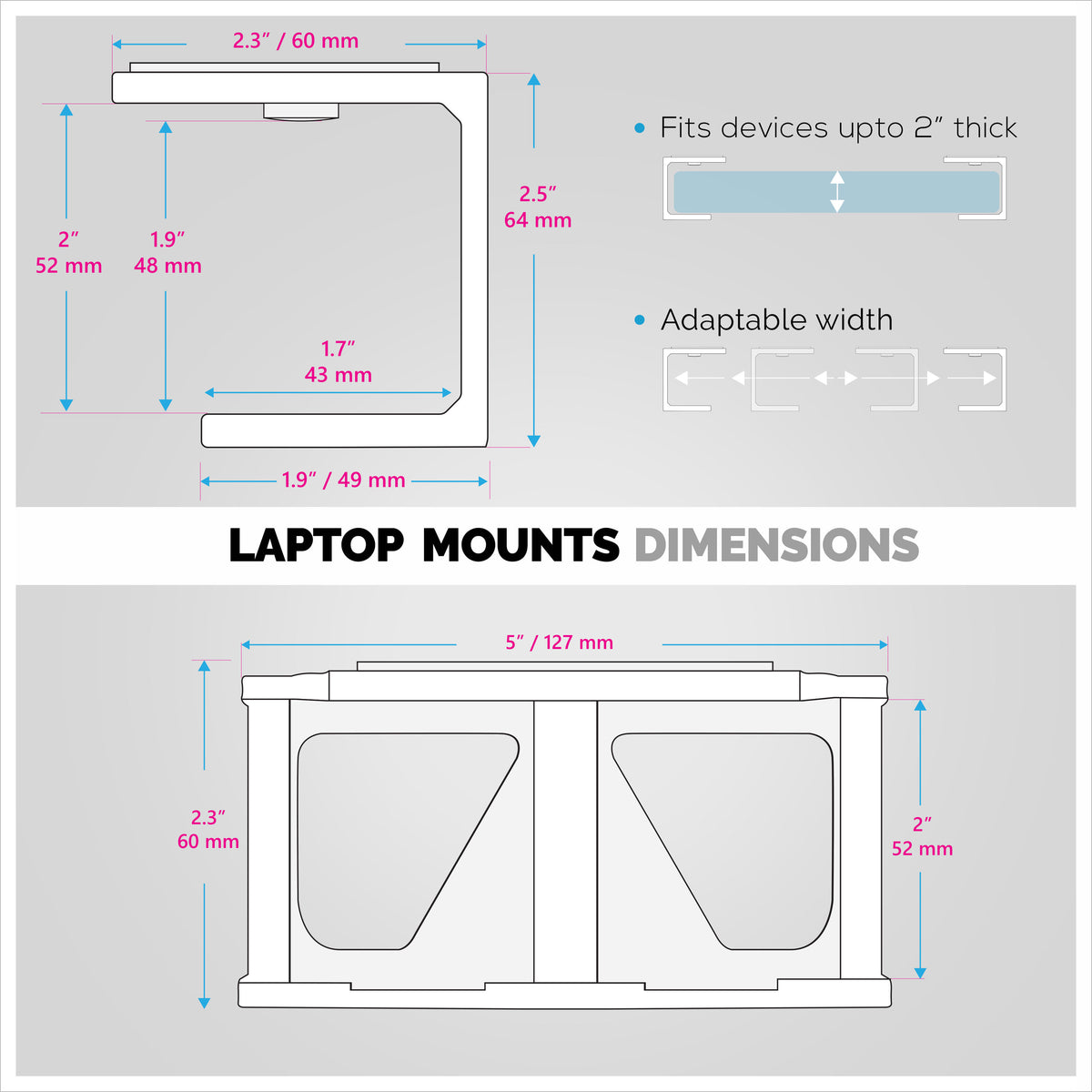 Under Desk Laptop Holder Mount Adhesive & Screw In Devices upto 2" for ...