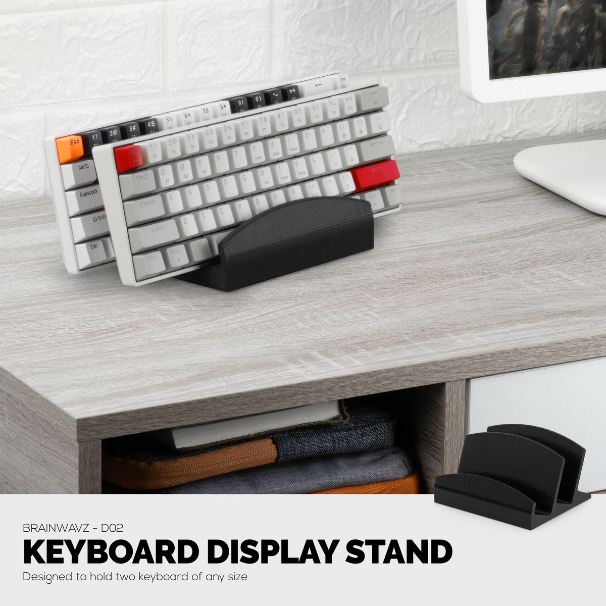 Low Profile Computer Keyboard Desktop Stand- Store Two Keyboards, Full ...