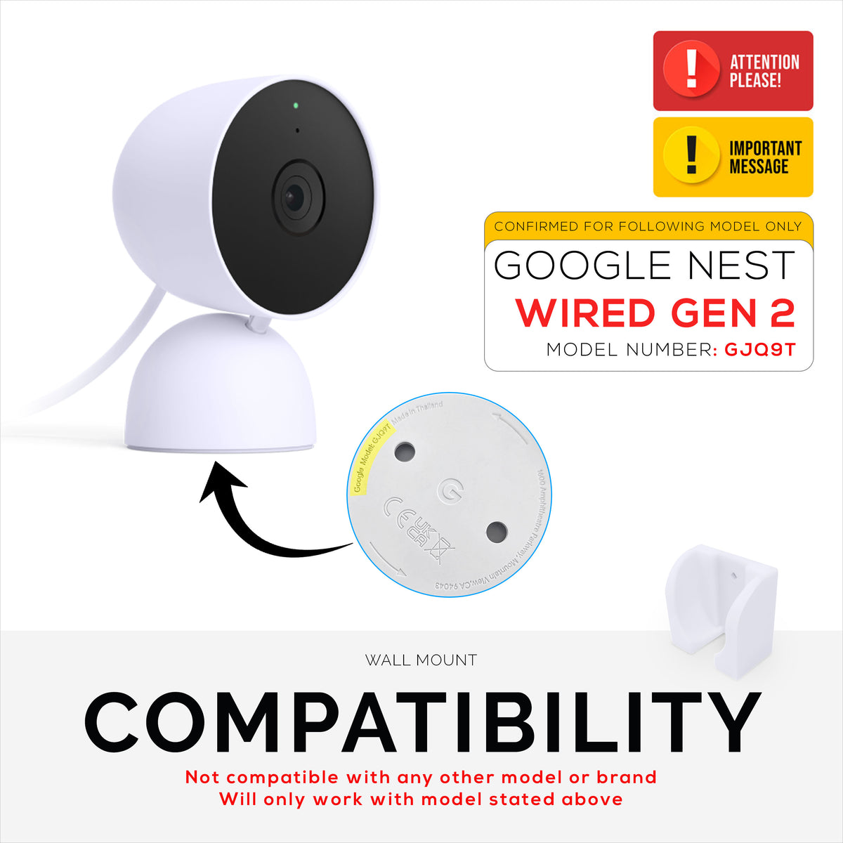 Wall Mount For Google Nest WIRED 2nd Generation Security Camera - Adhe ...
