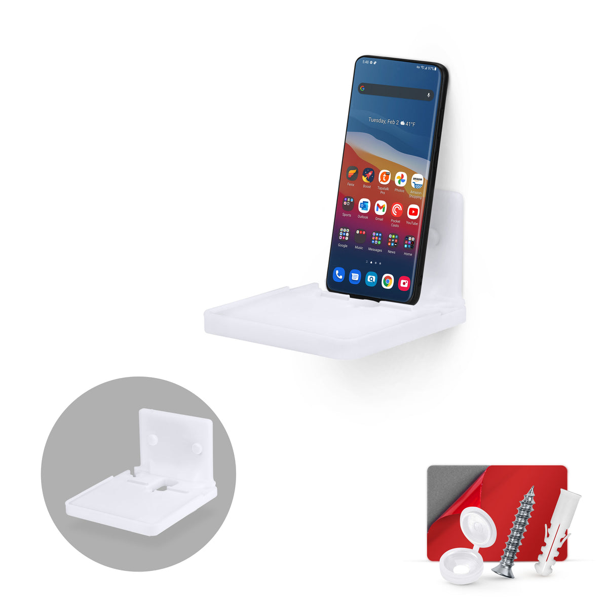 4" Small Wall Mount Shelf with Tablet & Phone Holder, Use for Baby Mon ...