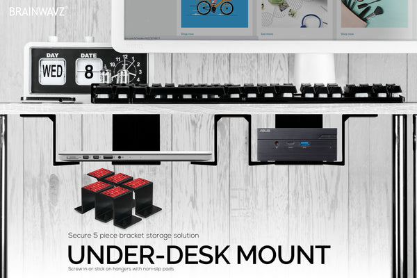 Twin Under Desk Laptop & Device Mount, Adhesive & Screw In, Devices ...