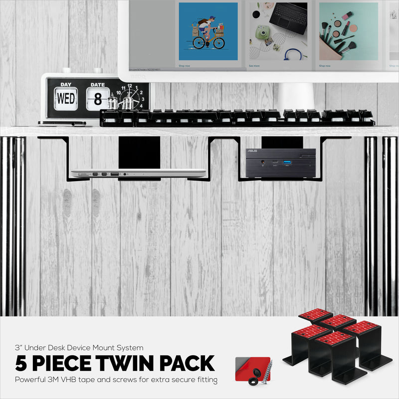 Twin Under Desk Laptop & Device Mount, Adhesive & Screw In, Devices ...
