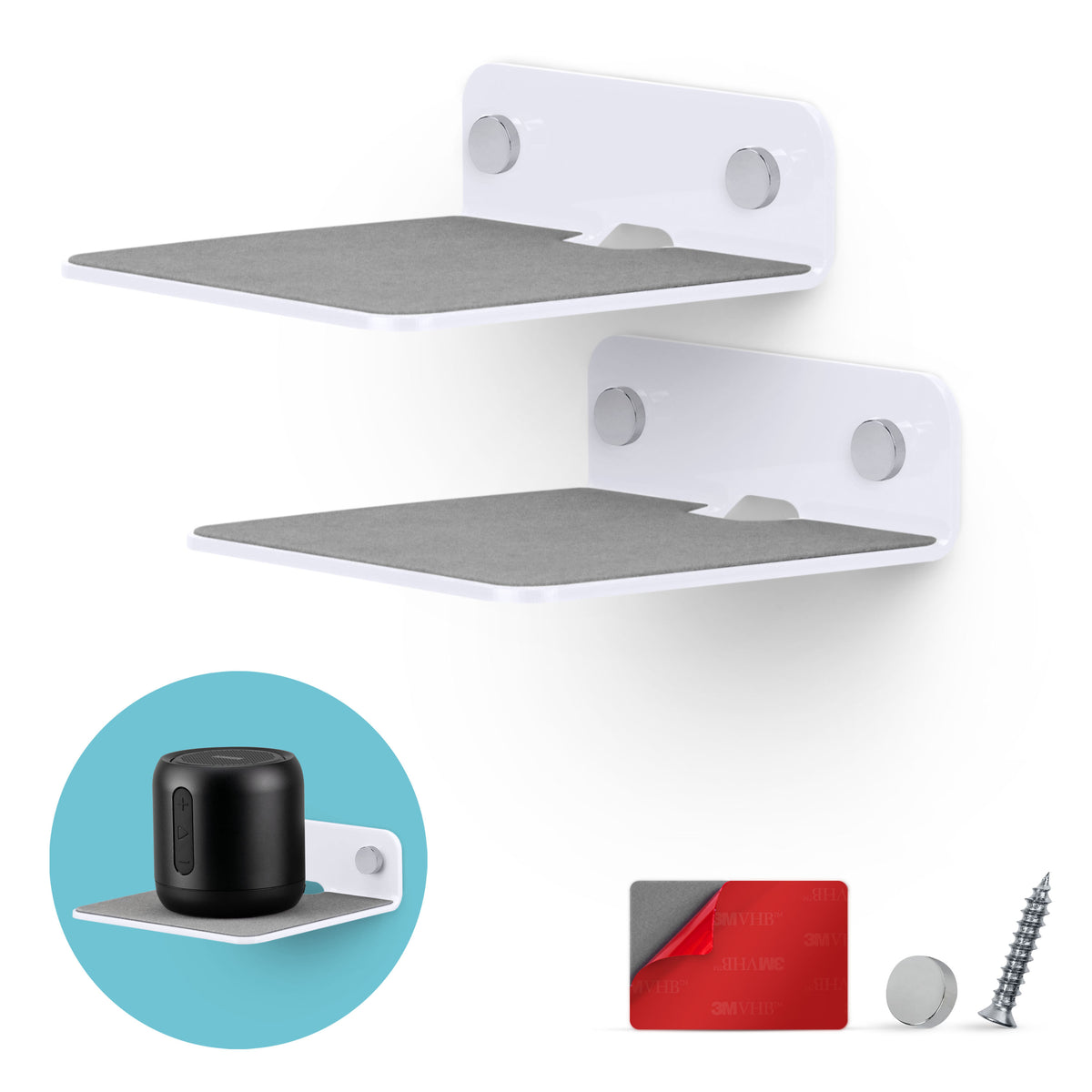 2-Pack 4” Small Floating Shelf Bluetooth Speaker Stand, Adhesive ...