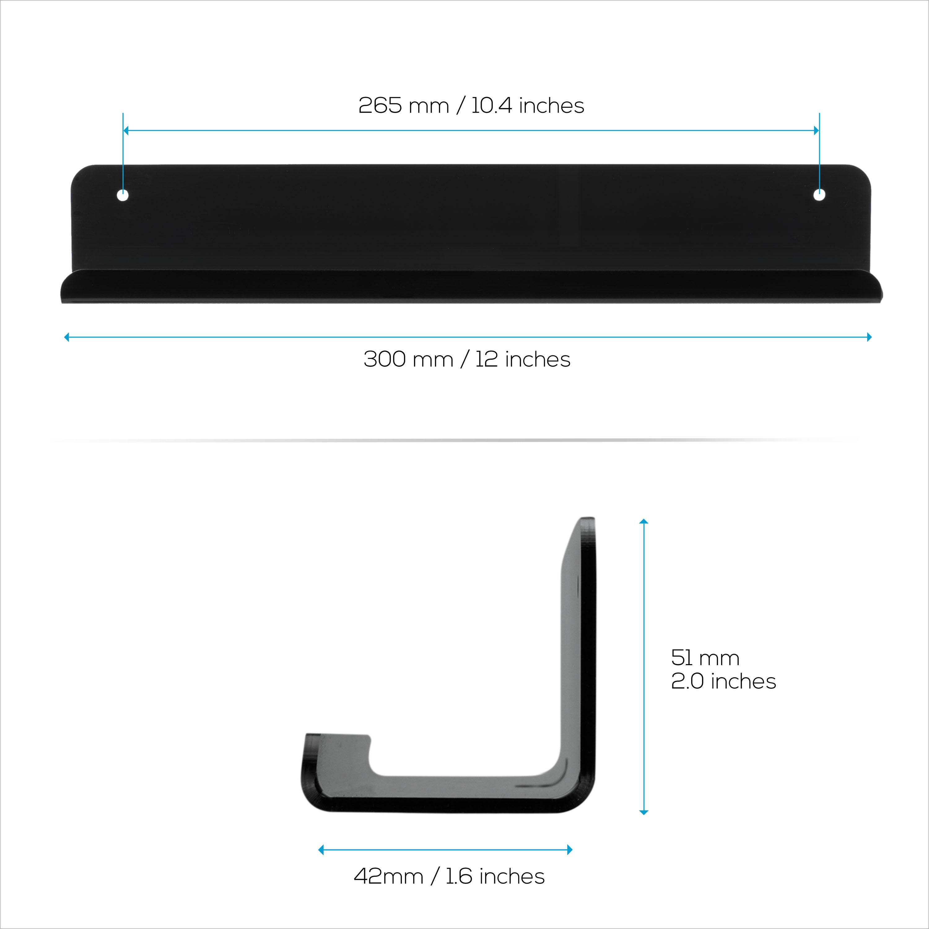 2-Pack 12" Slim Floating Shelf Mount, Adhesive or Screw Mount, for Tab ...