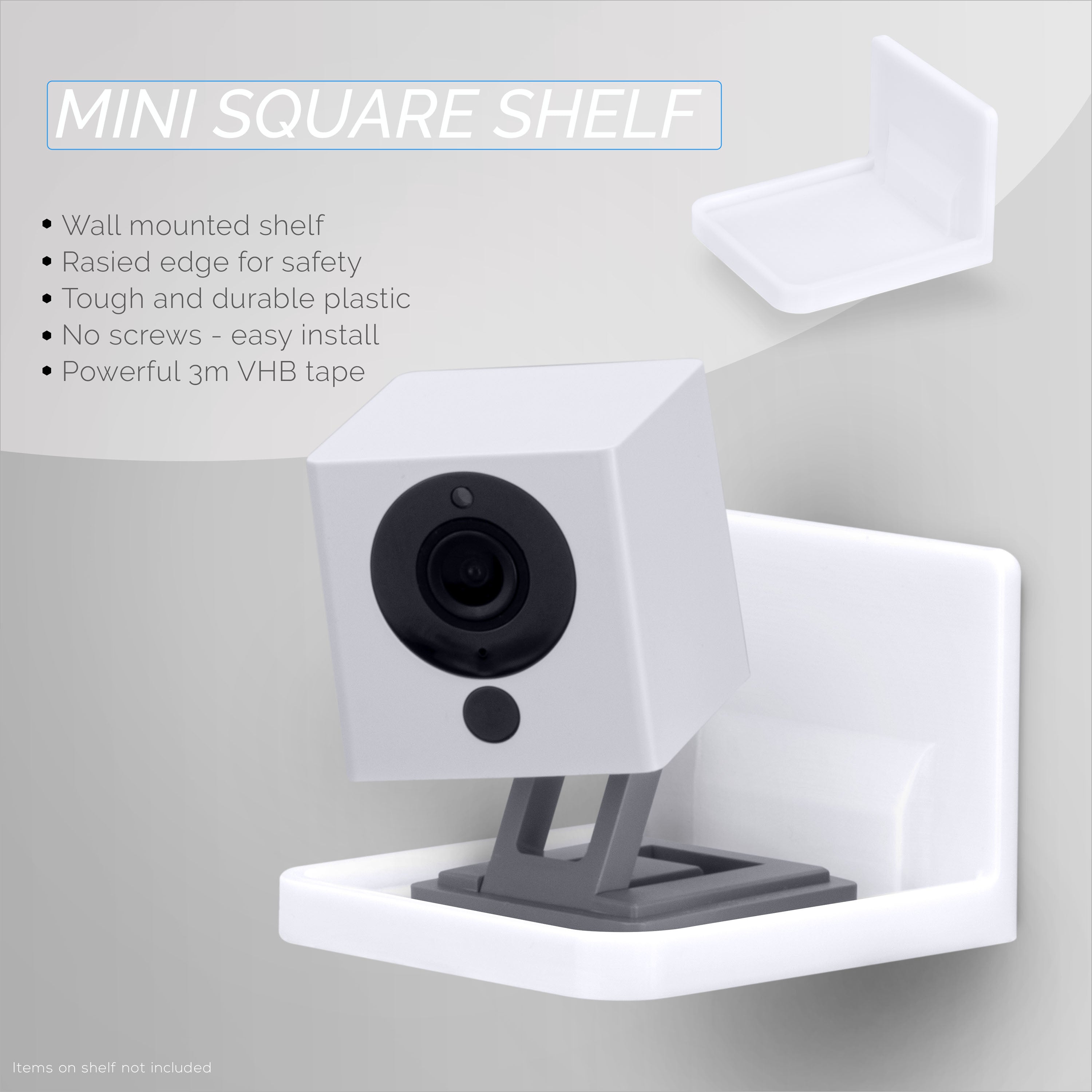Adhesive Small Square Floating Shelf for Security Cameras, Baby Monito ...
