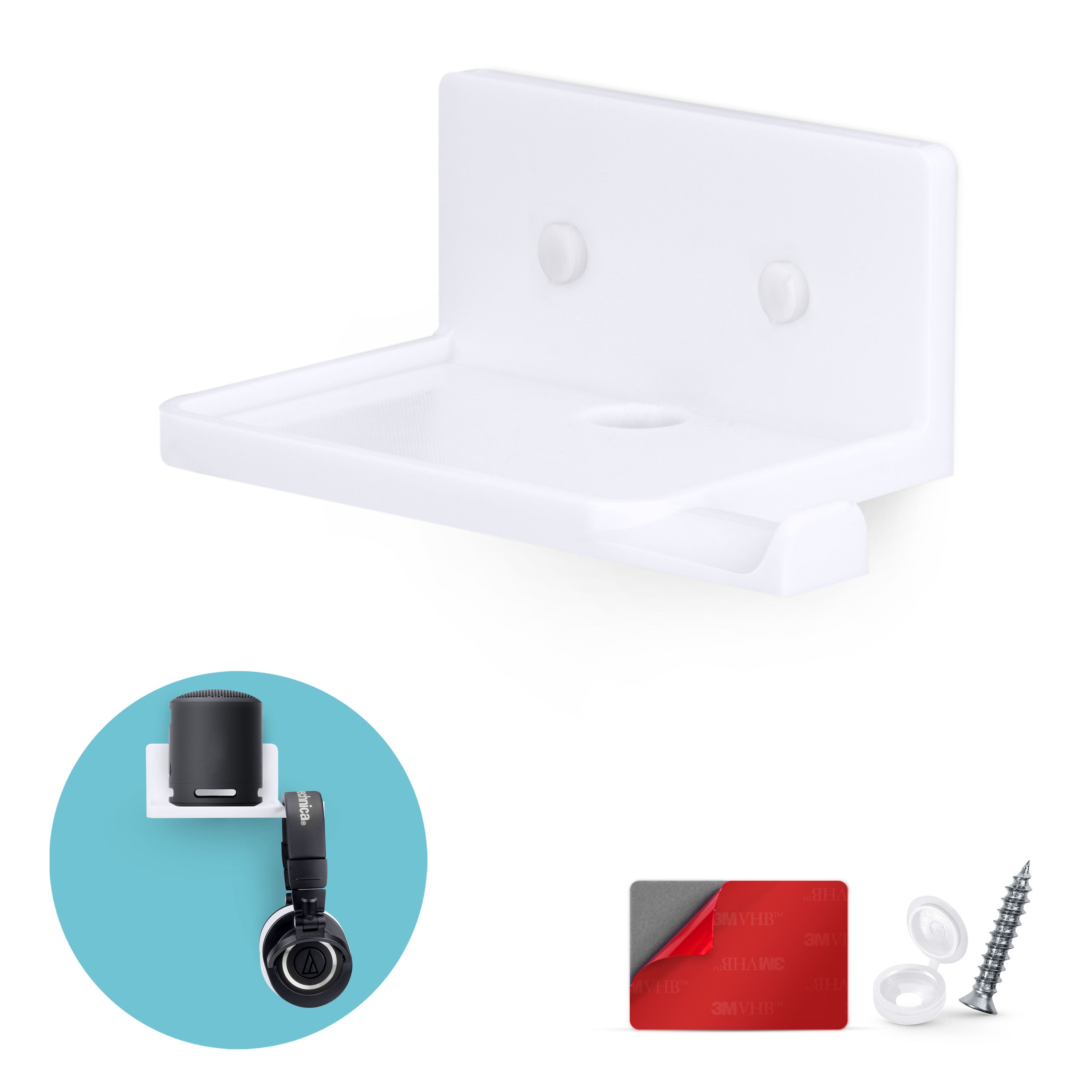 5” Small Floating Shelf with Headphone Hanger, Adhesive & Screw In, For ...