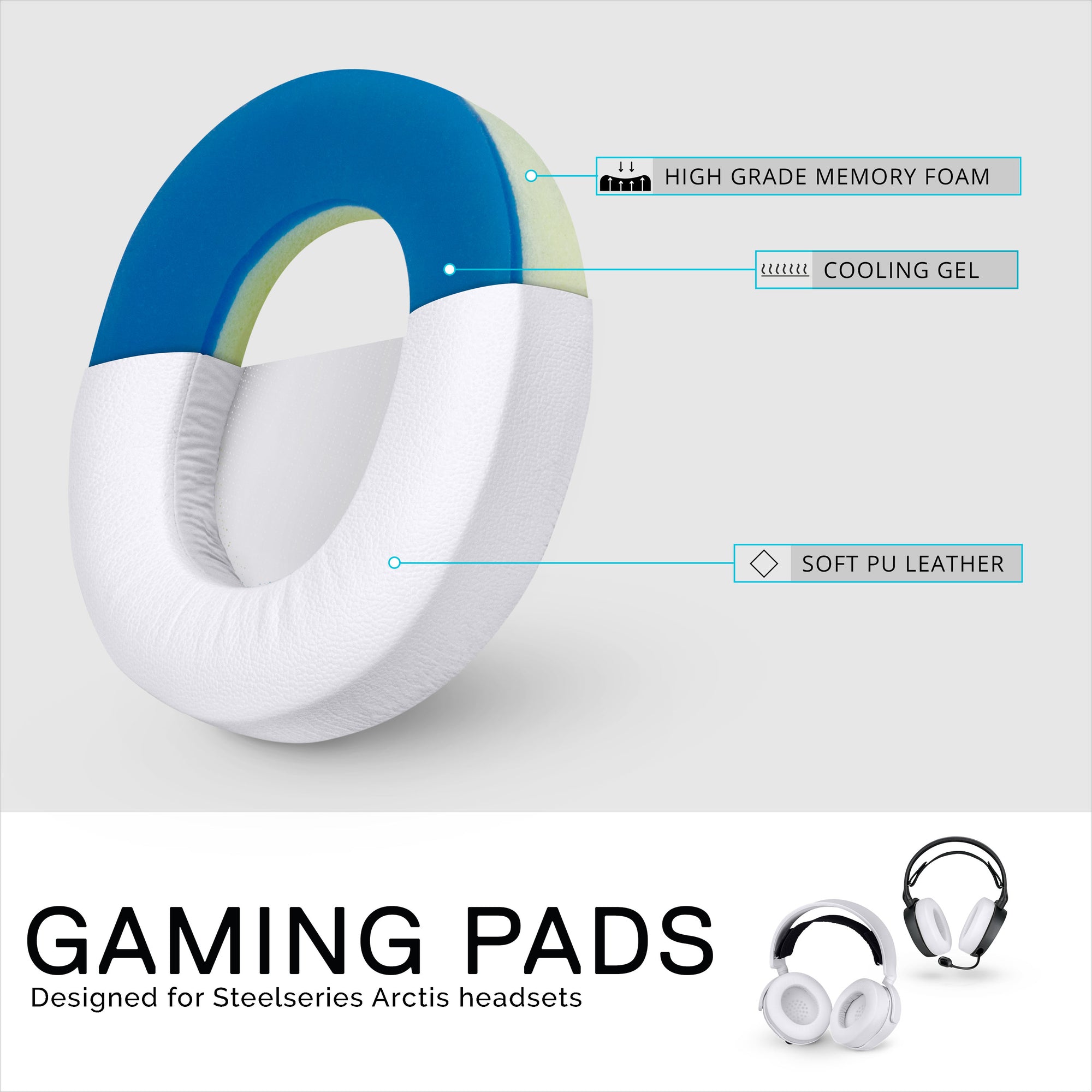 Steelseries Arctis Gaming Earpads with Cooling Gel & Soft PU Leather ...